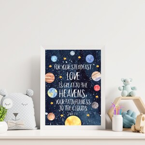Space Bible Verse Printable, Psalm 57:10, Kids Nursery Decor (digital ...