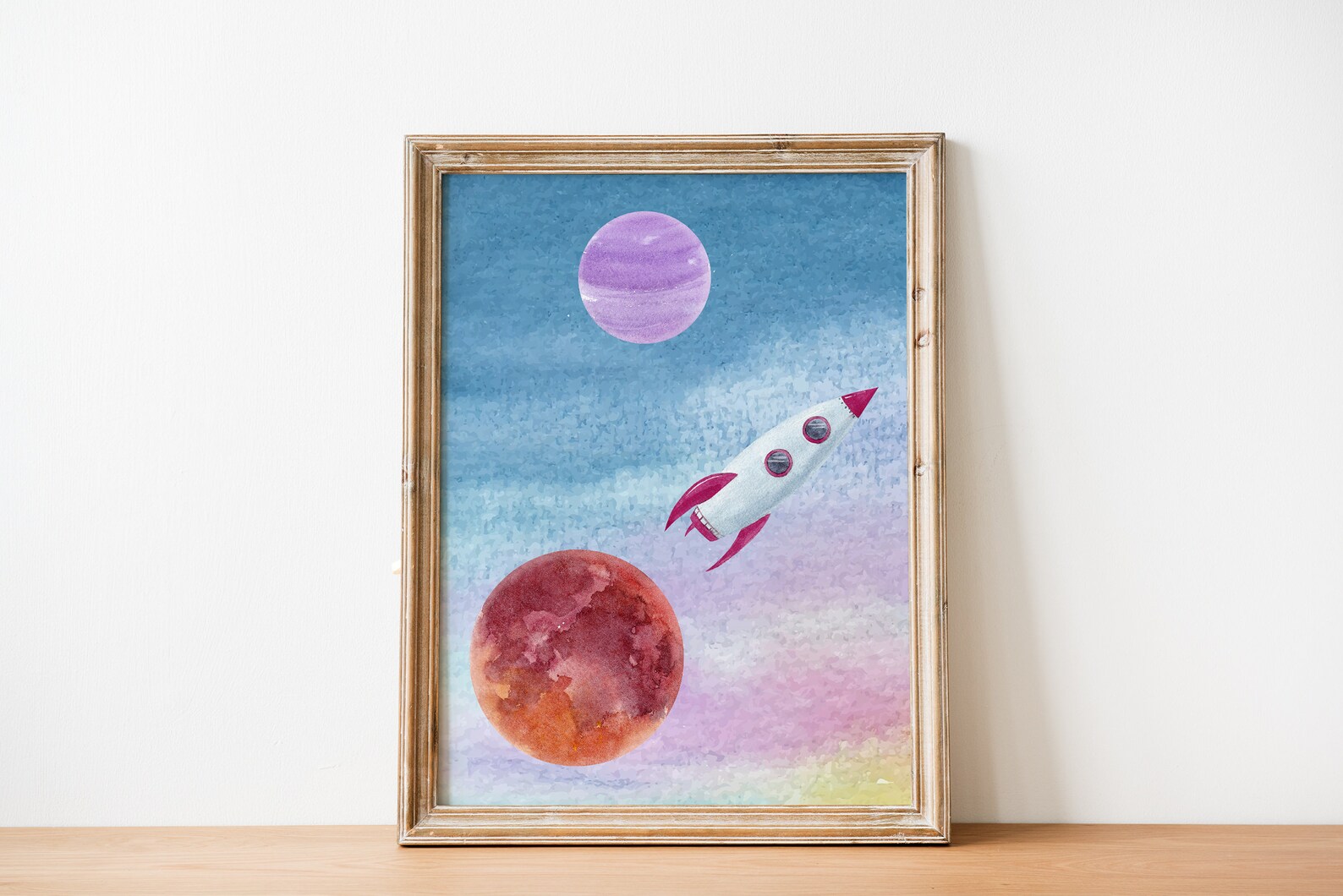 Girls Watercolor Outer Space Printable Wall Art Digital | Etsy