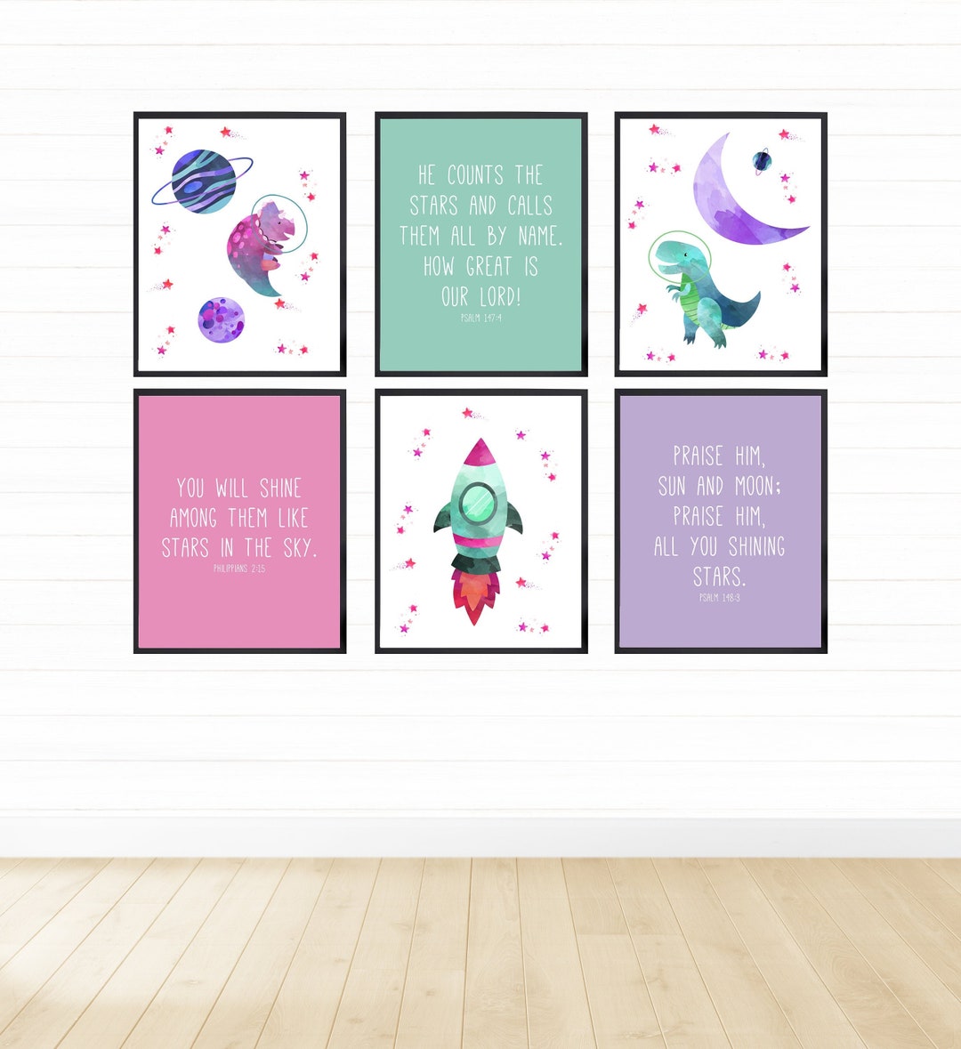 Dinosaurs in Outer Space Printable Wall Art for Girls Bedroom Decor ...