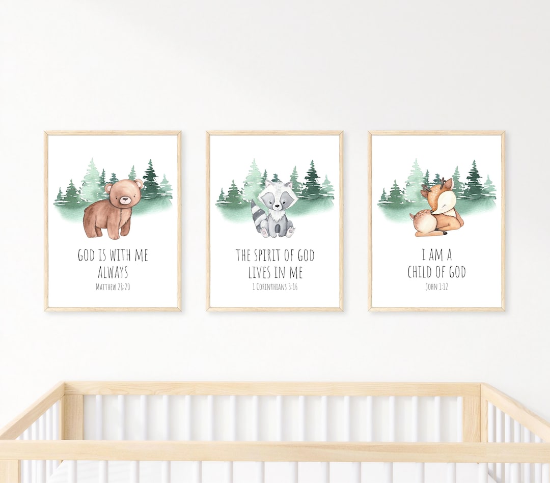 Woodland Animals With Bible Verses Printable Wall Art Set, Digital ...