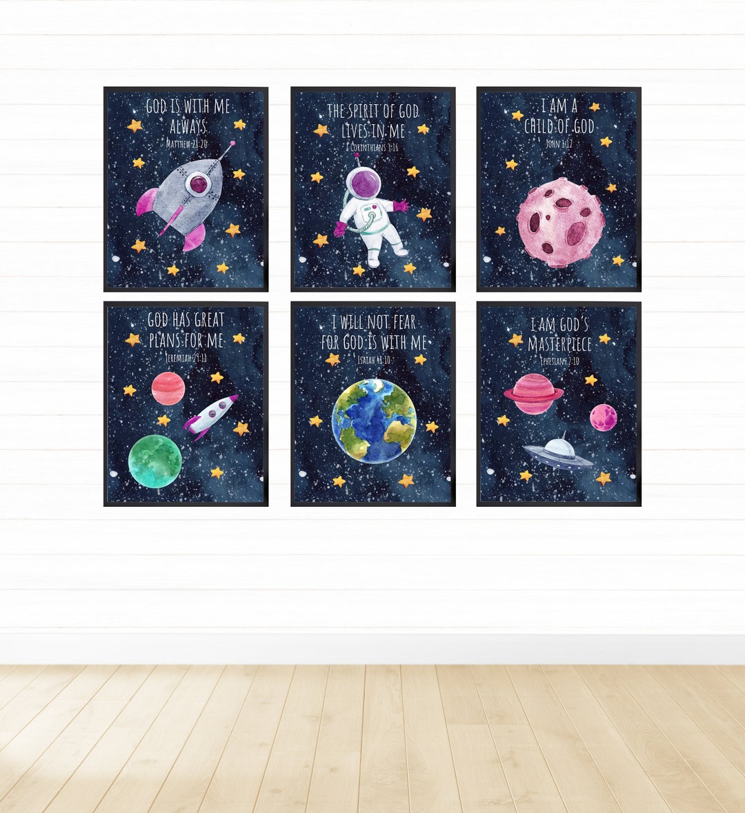 Girls Outer Space Printable Wall Art With Bible Verses, Digital ...
