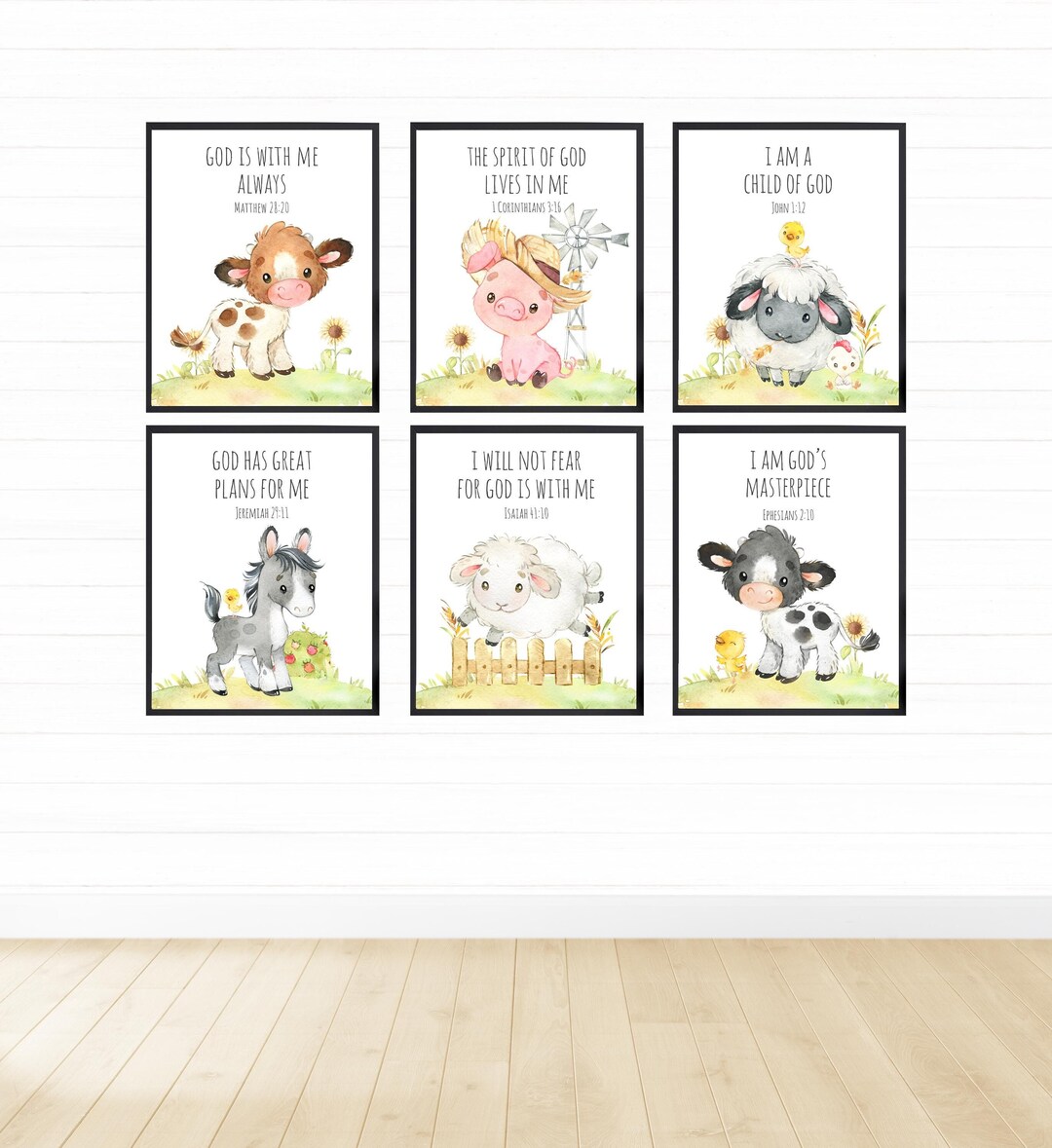 Farm Animals Printable Wall Art, Digital Download, Bible Verse Print ...