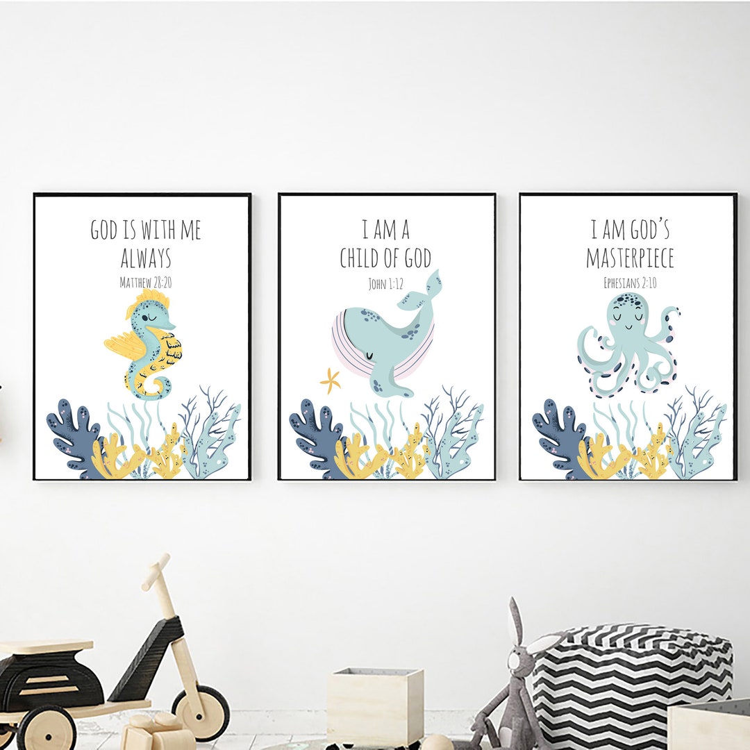 Kids Ocean Themed Bible Verse Printable Wall Art, Christian Nursery ...