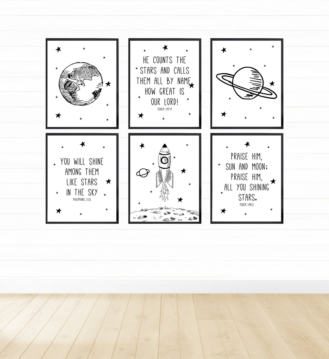 Black and White Outer Space Printable Wall Art Set, Digital Download ...