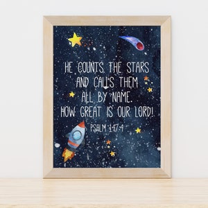 Outer Space Psalm Bible Verse Printable Wall Art for Nursery Decor ...