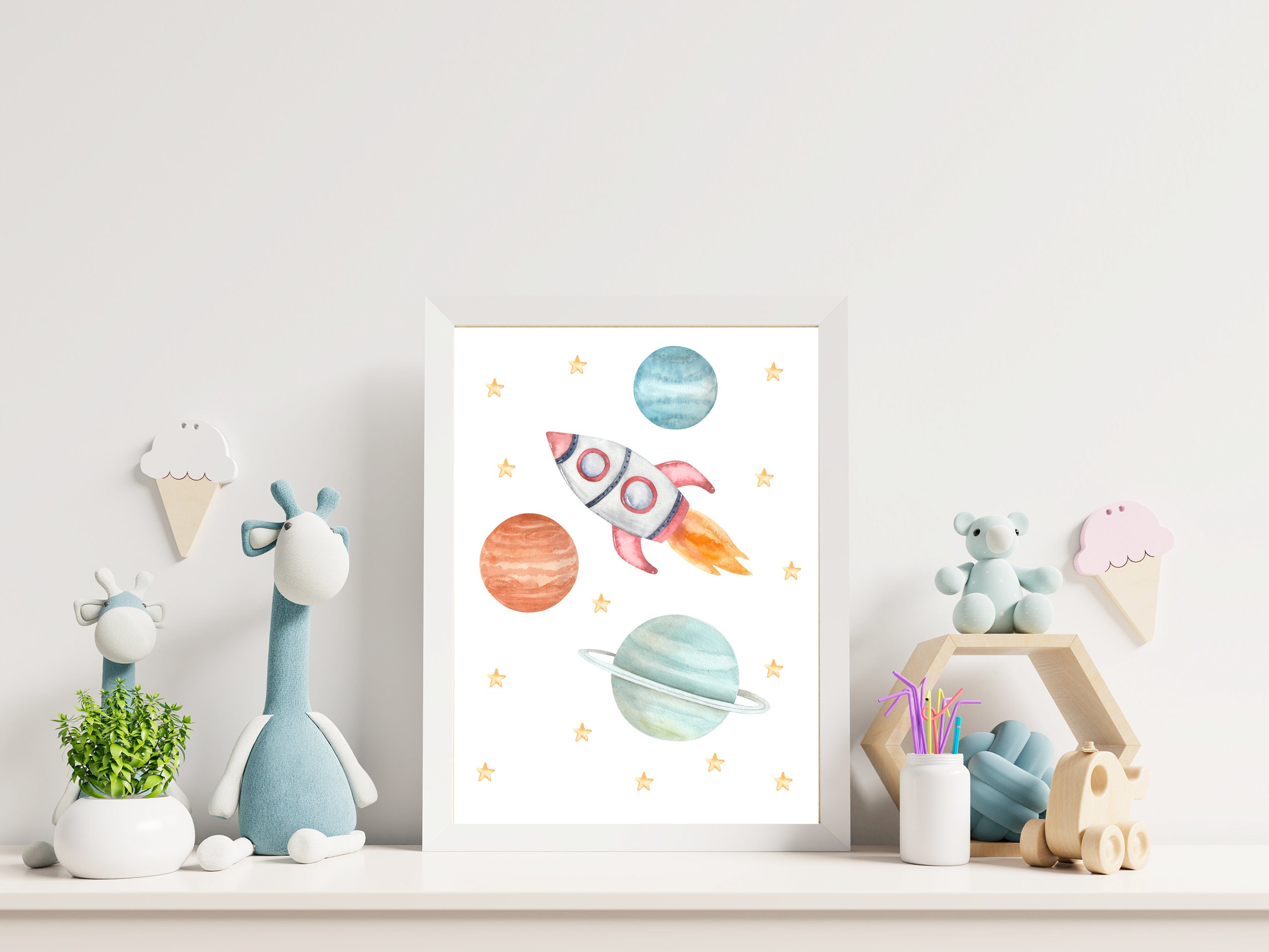 Watercolor Outer Space Printable Wall Art Set Digital | Etsy