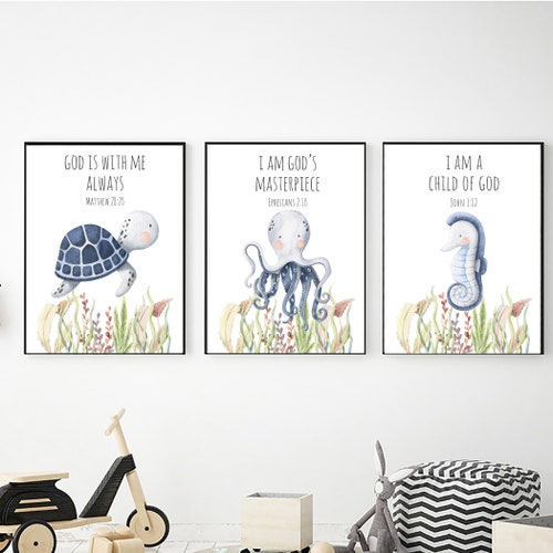 Kids Ocean Themed Bible Verse Printable Wall Art Digital - Etsy