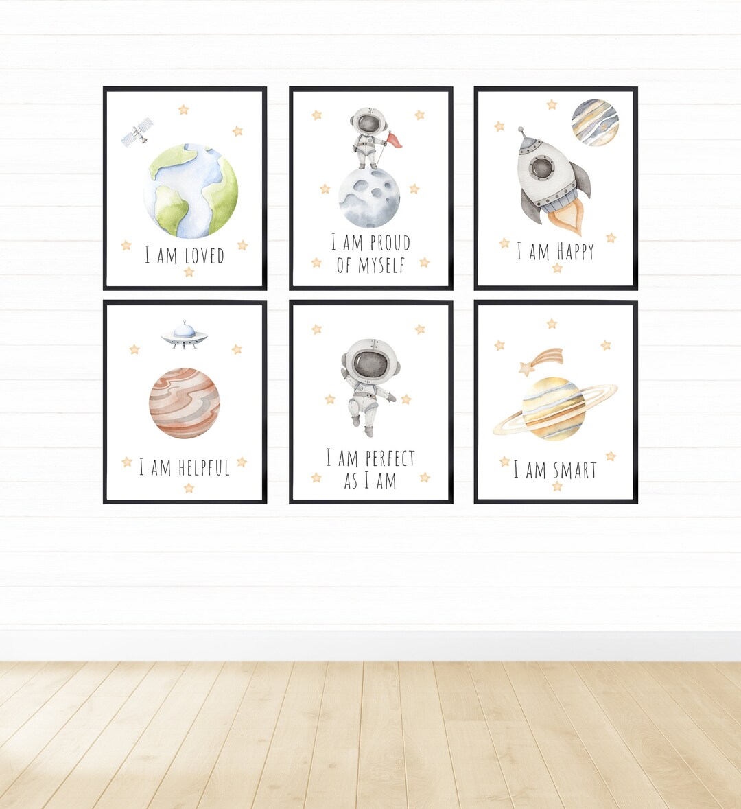 Outer Space Affirmations Printable Wall Art Set of 6 - Rocket, Planet ...