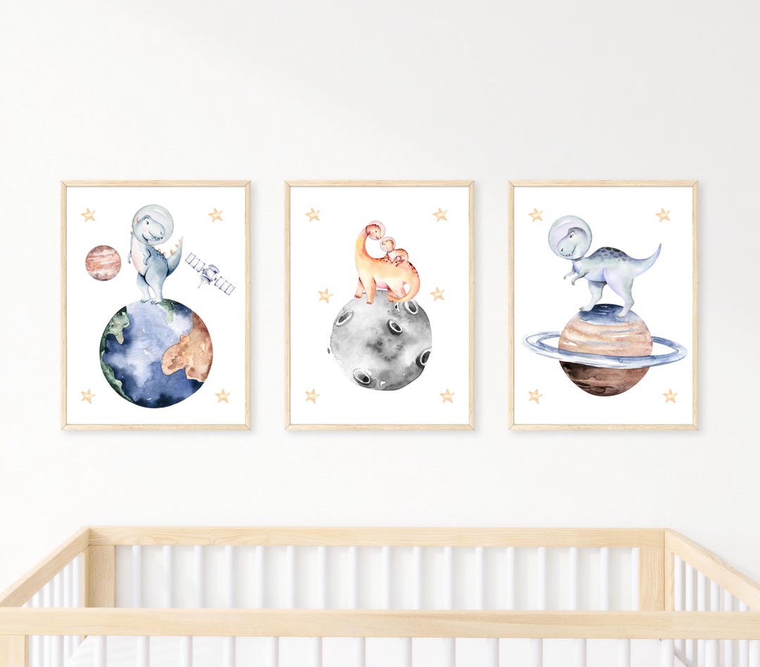 Dinosaurs in Outer Space Printable Wall Art, Digital Download, Outer ...