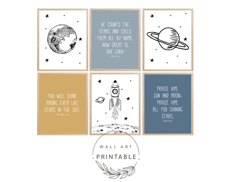 Celestial Printable Wall Art Set: Bible Verse Galaxy Nursery Prints ...