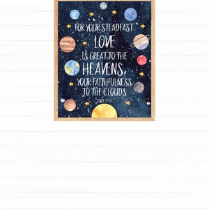 Space Printable Wall Art With Bible Verse Psalm 57:10, Digital Download ...
