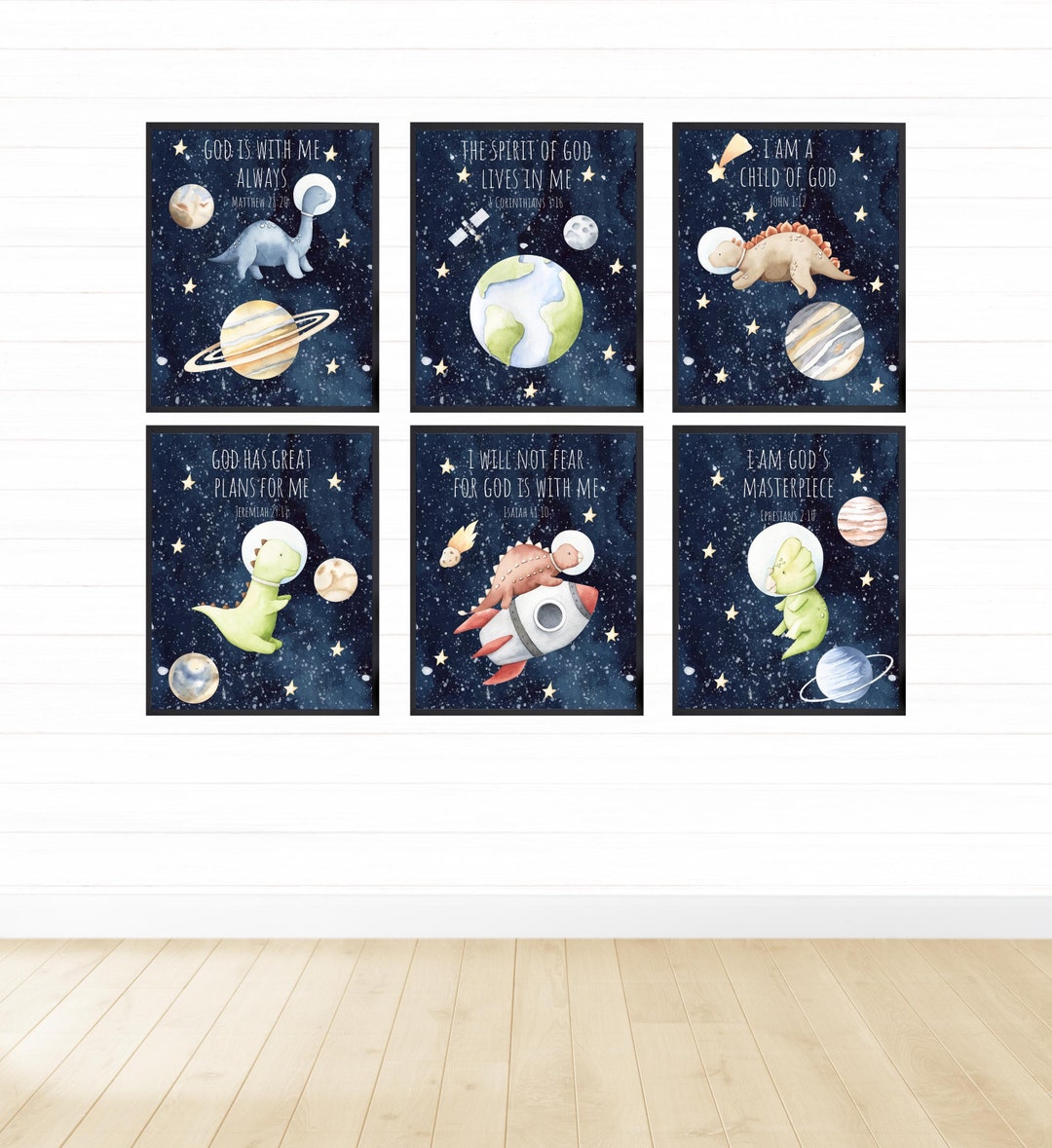 Dinosaurs in Outer Space With Bible Verses Printable Wall Art ...