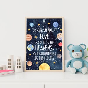 Space Printable Wall Art With Bible Verse Psalm 57:10, Digital Download ...