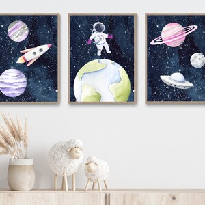 Girls Watercolor Outer Space Wall Art Digital Download - Etsy