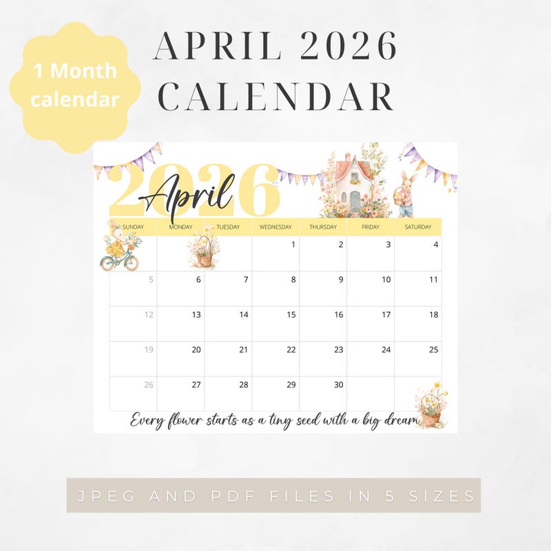 April Theme Calendar - Etsy
