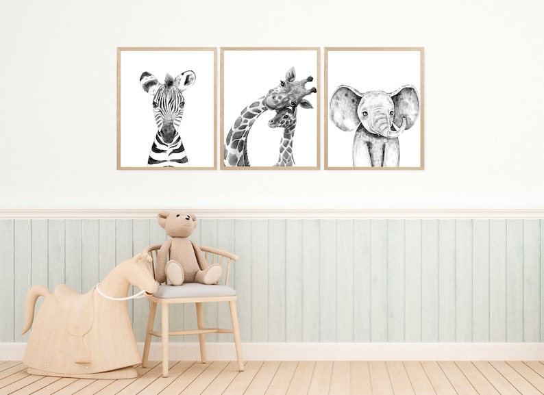 Printable Black and White Safari Animals Wall Art Set Digital - Etsy