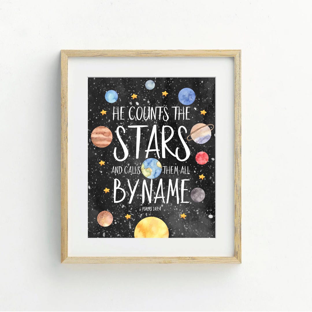 Outer Space Bible Verse Printable Wall Art - Psalm 147:4 Quote | Baby ...
