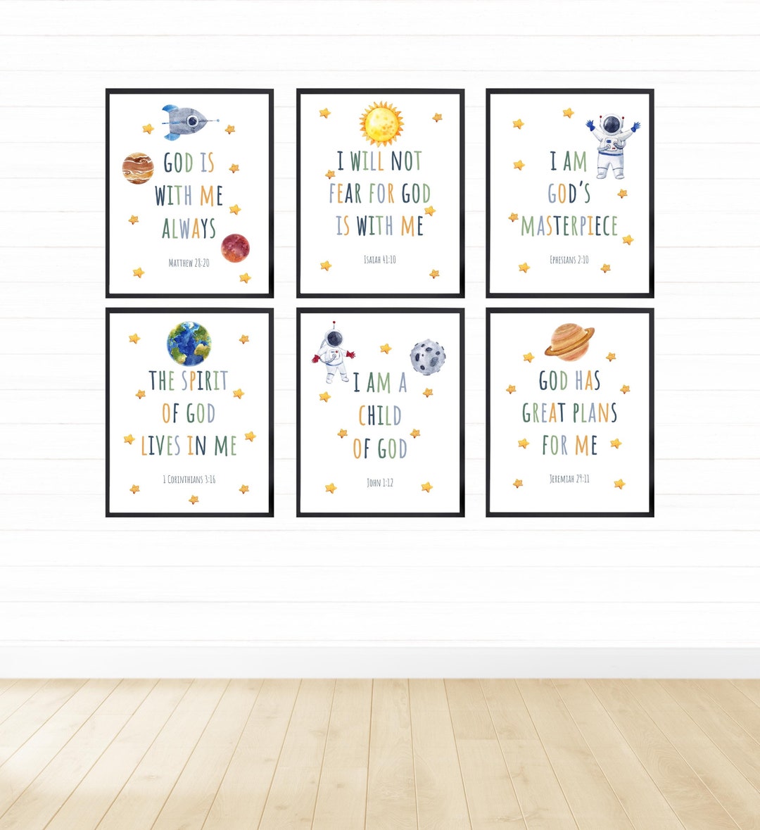 Outer Space Bible Verse Printable Wall Art for Boys | Set of 6 Digital ...