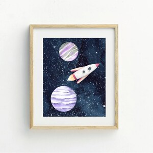 Girls Watercolor Outer Space Wall Art Digital Download - Etsy