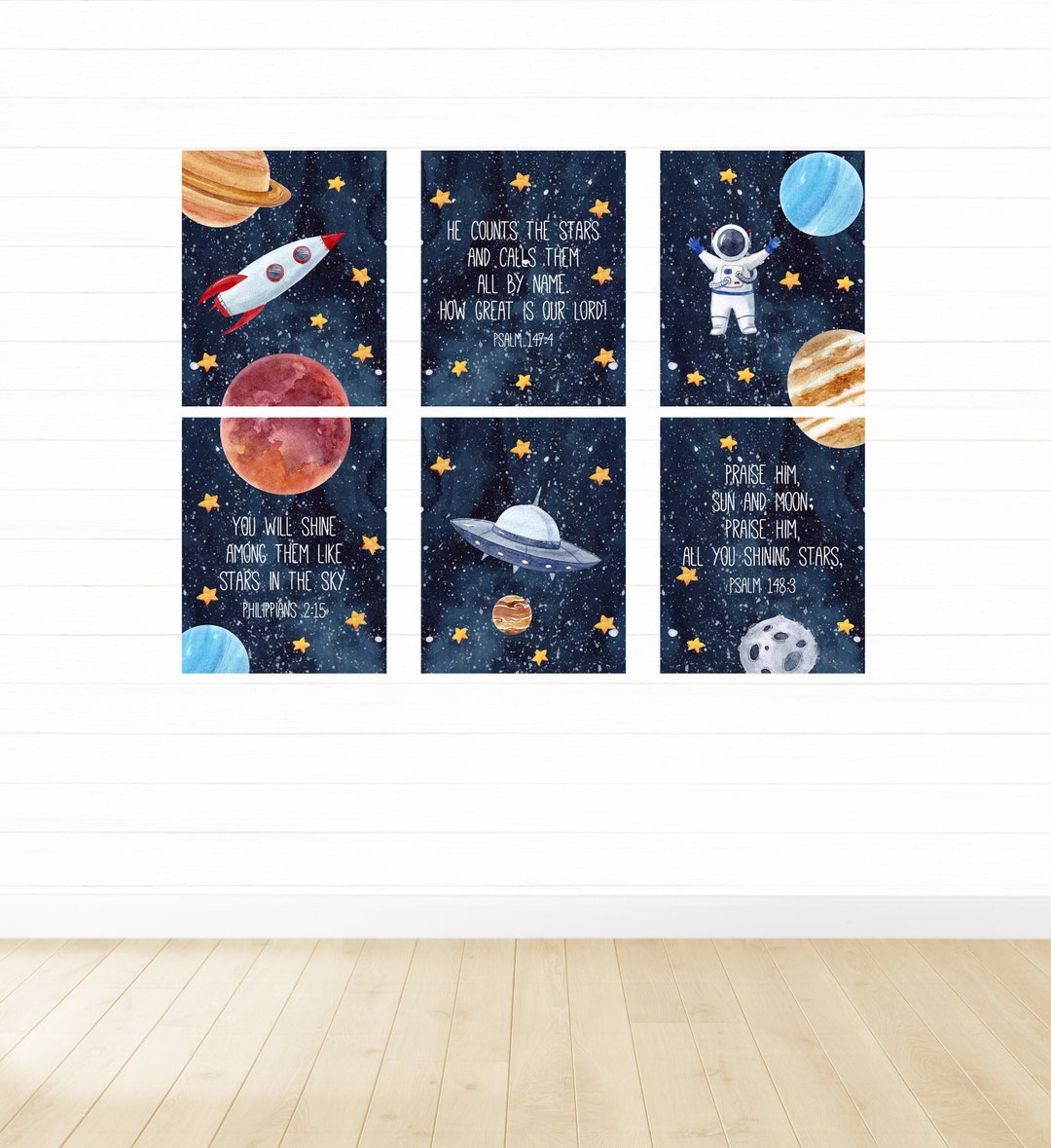 Space Bible Verse Nursery Printable Wall Art: Christian Decor, Digital ...