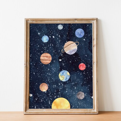 Watercolor Solar System Printable Wall Art Set Digital - Etsy