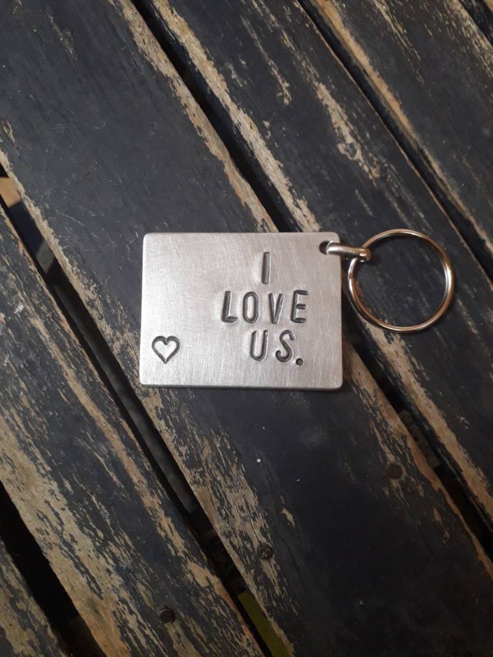 Hand Stamped Silver Keychain-i Love Us-keychain for - Etsy