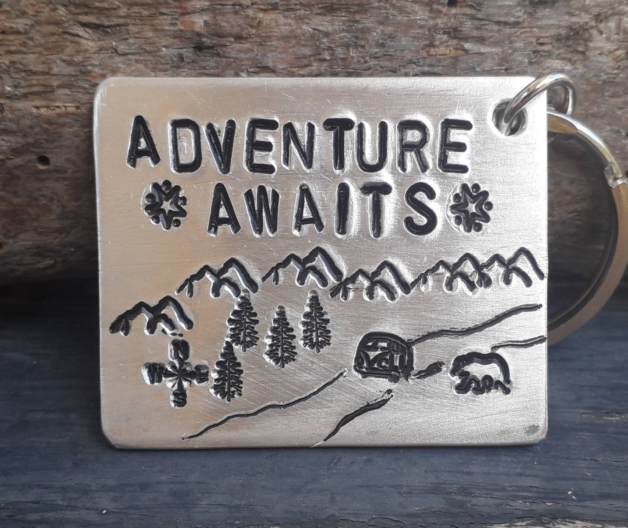 Adventure Awaits Hand Stamped Silver Keyring for New Hiker - Etsy UK