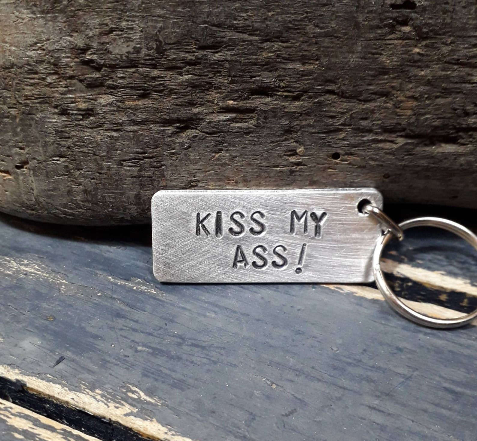 Hand Stamped Silver Keychain Kiss My Etsy