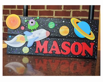 Name Sign, Astronaut Space Kids Room Sign, Boys Room Decor ...