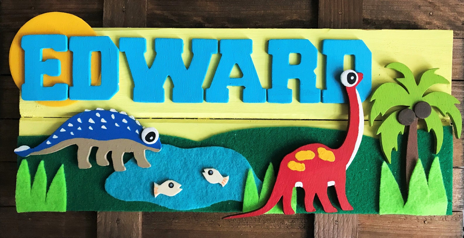 Dinosaur Hand Painted Wooden Kids Name Plate Toddler Kids | Etsy