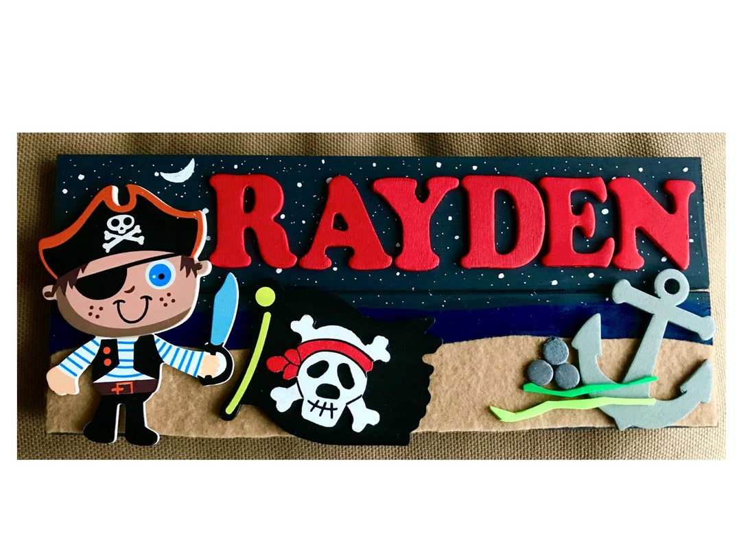 Pirate Hand Painted 3D Wooden Kids Name Plate, Toddler Kids Name Plate ...