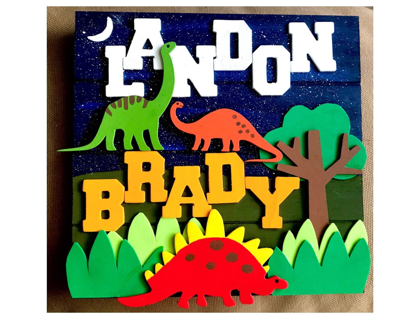 Dinosaur Hand Painted Wooden Kids Name Plate Toddler Kids | Etsy