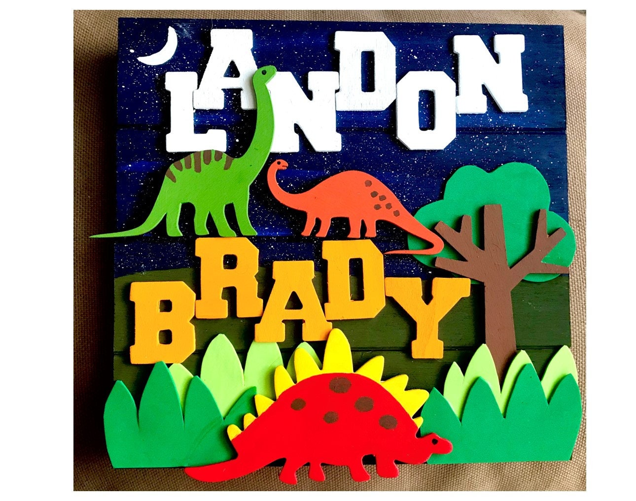 Dinosaur Hand Painted Wooden Kids Name Plate Toddler Kids | atelier ...