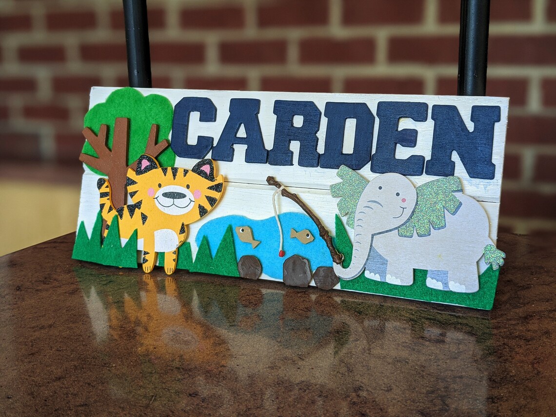Jungle Safari Hand Painted Custom 3D Wooden Kids Name Plate | Etsy
