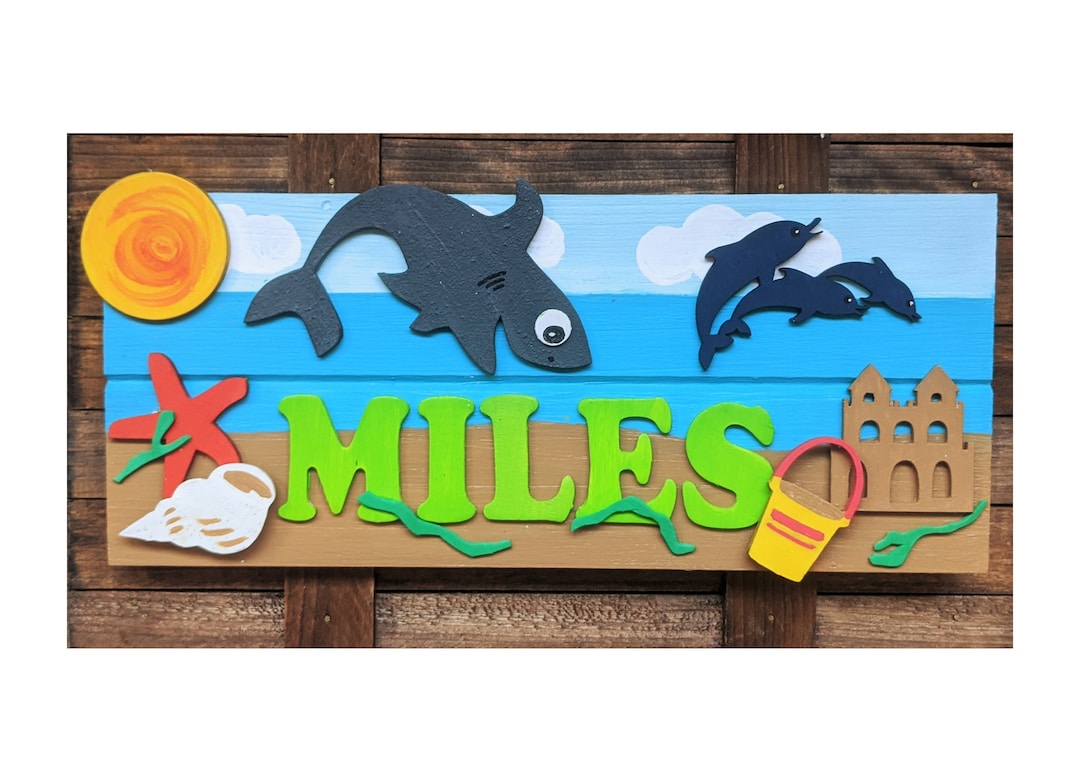 Beach Nautical Hand Painted Custom Wooden Kids Name Plate, Kids Name ...