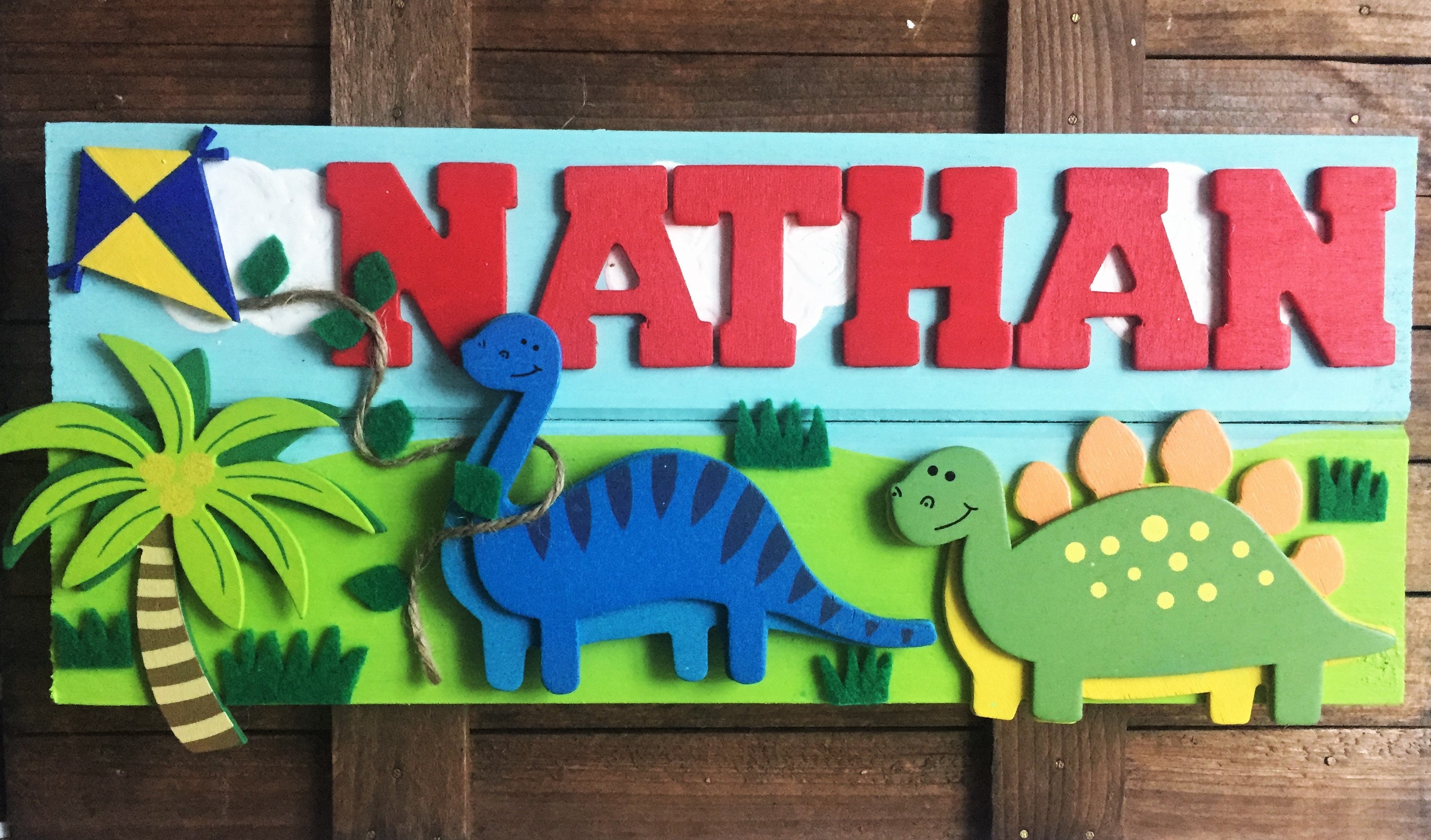Dinosaur Hand Painted Wooden Kids Name Plate, Toddler Kids Name Plate ...