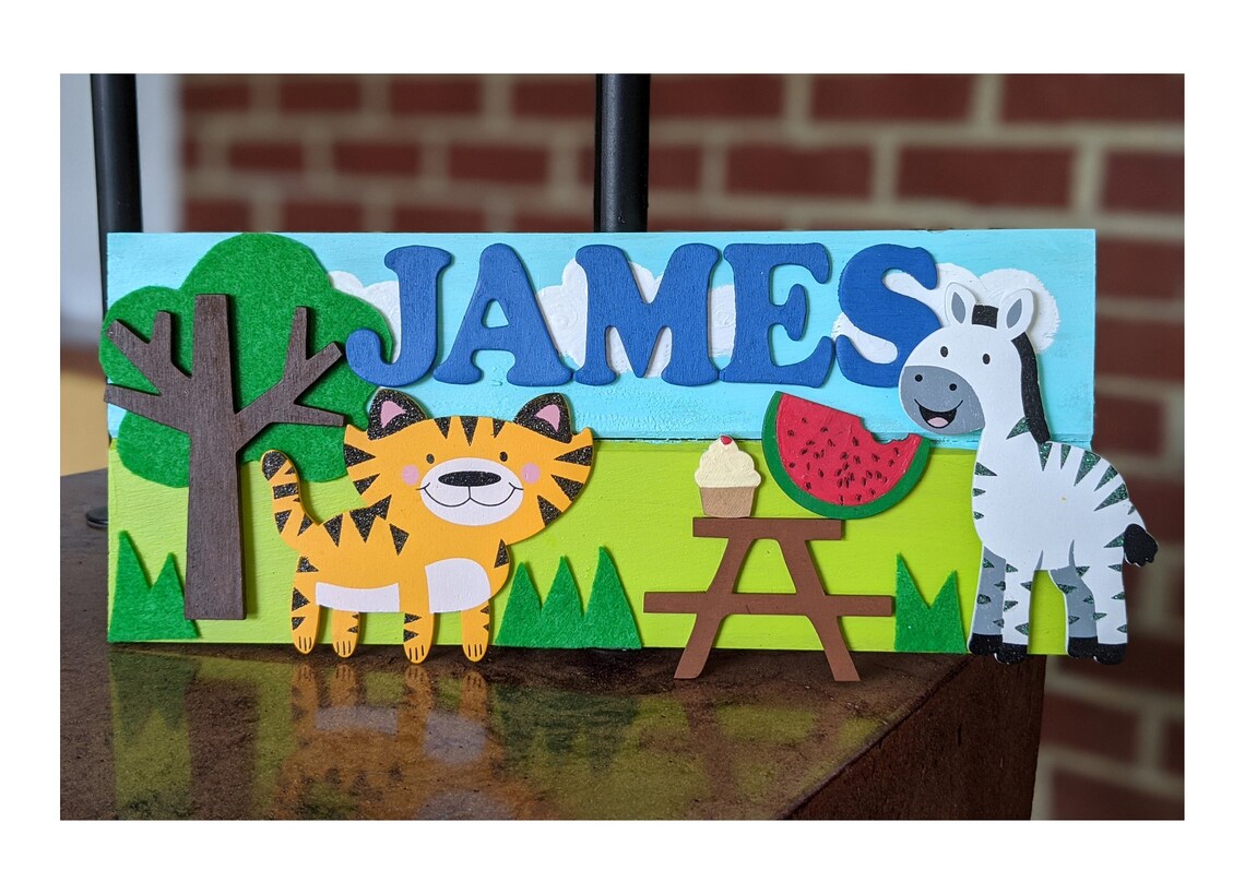 Jungle Safari Hand Painted Custom 3D Wooden Kids Name Plate | Etsy