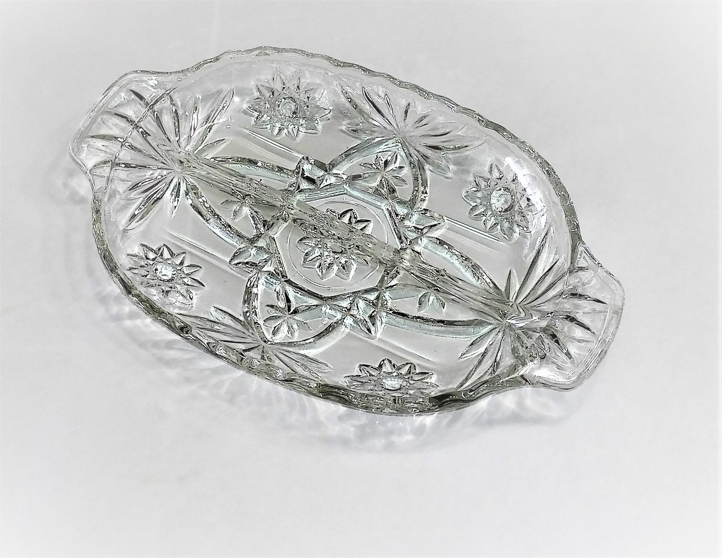 Vintage Early American Pattern Glass Cherry Design Serving Relish Dish ...