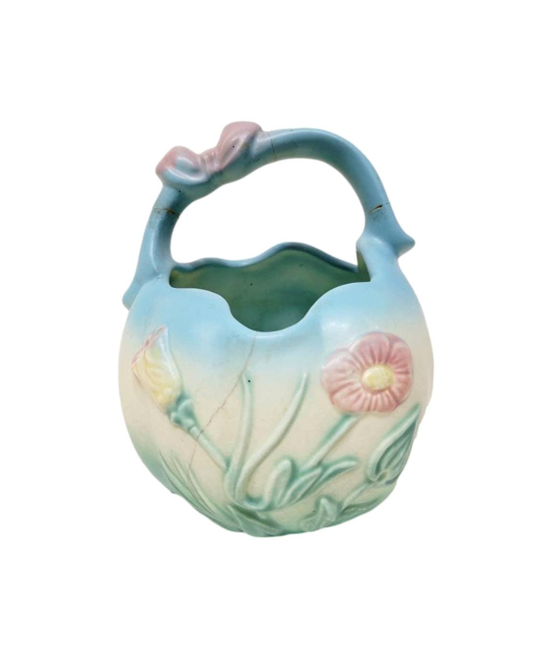 Vintage Hull Art Pottery Bow Knot Blue Handled Basket | Etsy