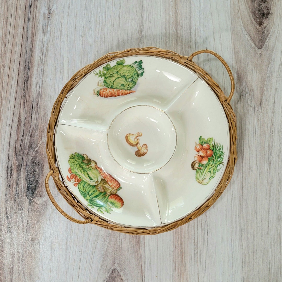 1950s Relish Tray With Wicker Holder, 2pc Set - Etsy