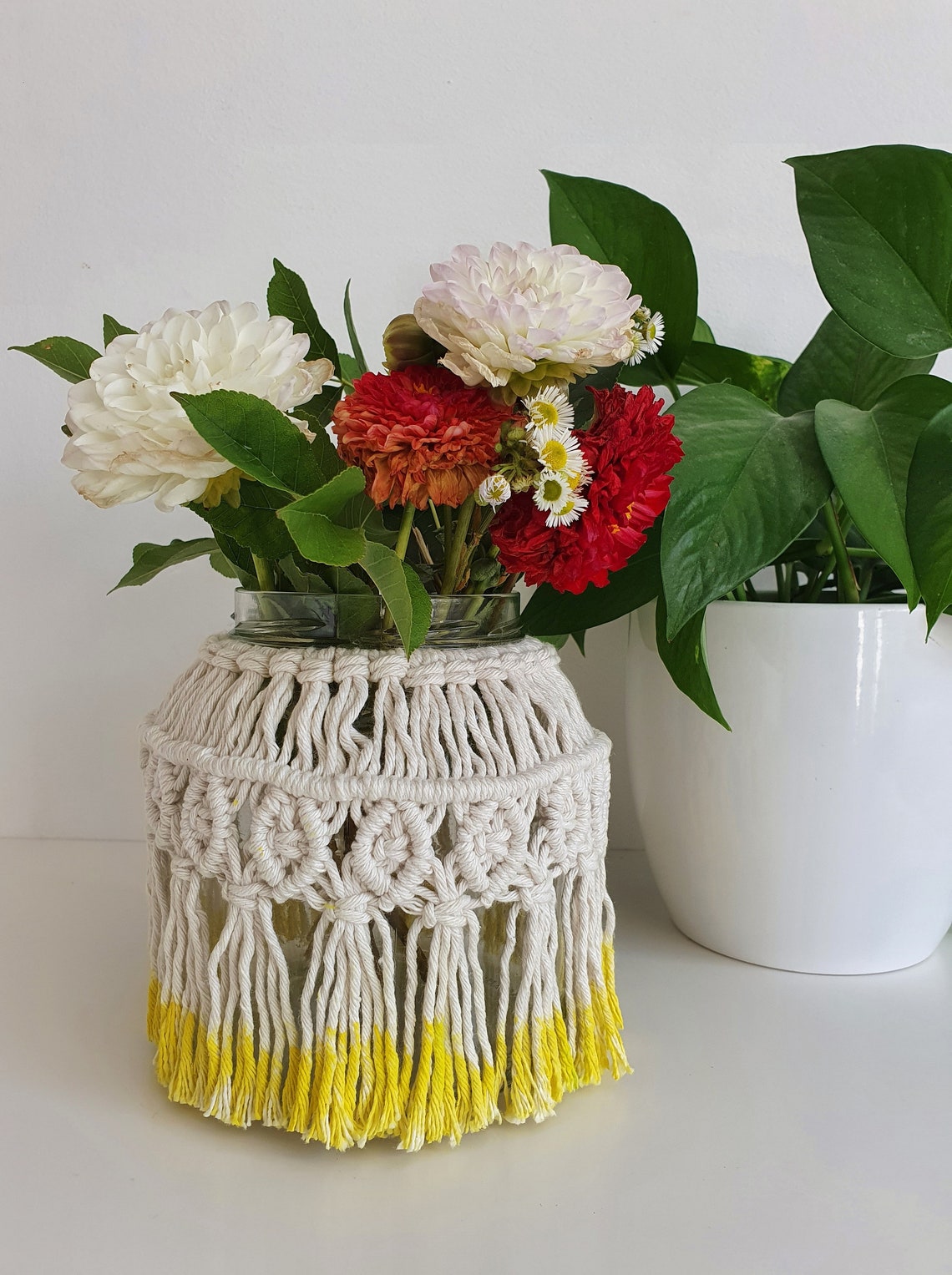 Macrame Jar Cover, Vase Wrap, Table Decor, Modern Macrame, Jar Wrap ...