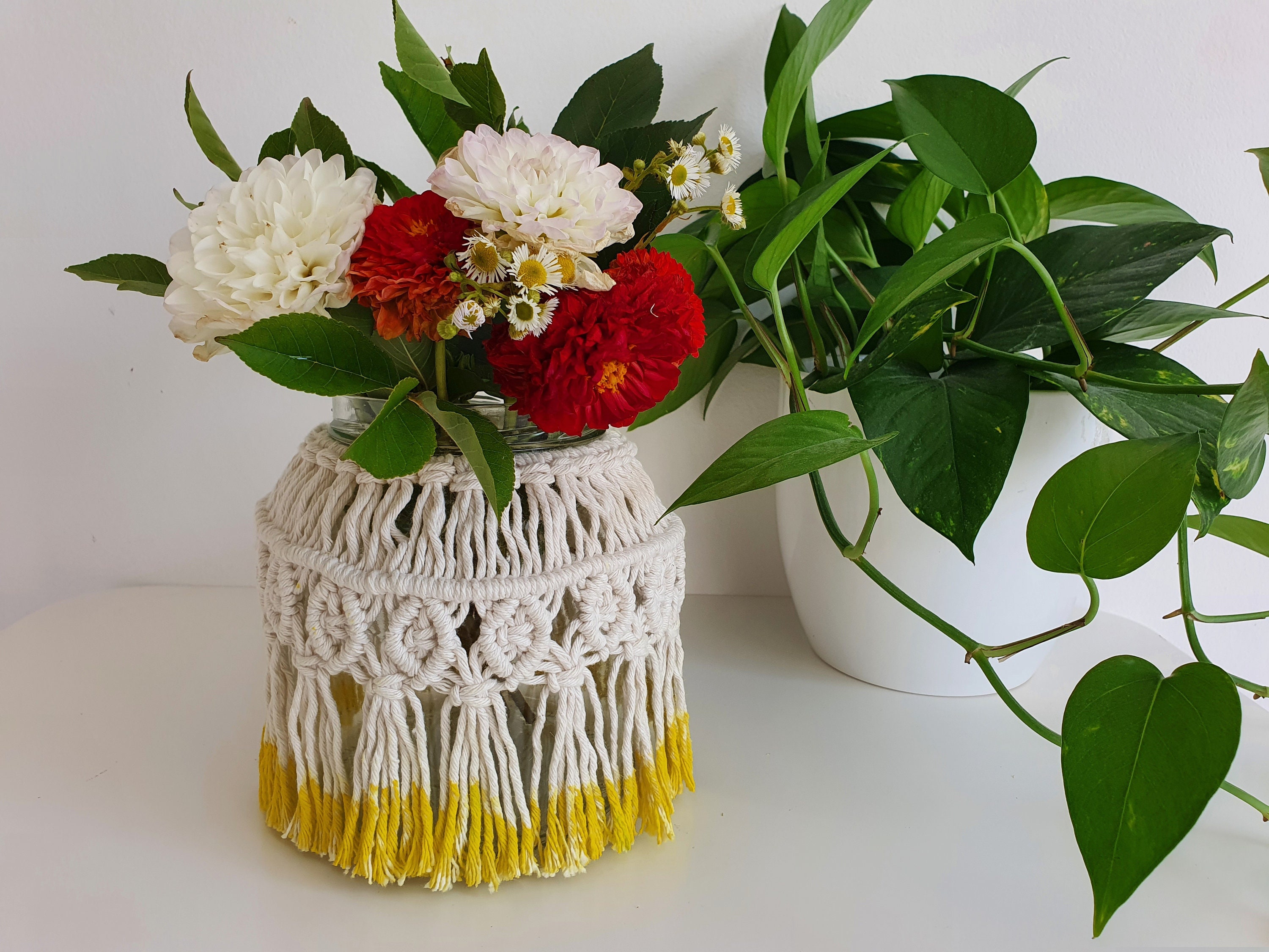 Macrame Jar Cover, Vase Wrap, Table Decor, Modern Macrame, Jar Wrap ...
