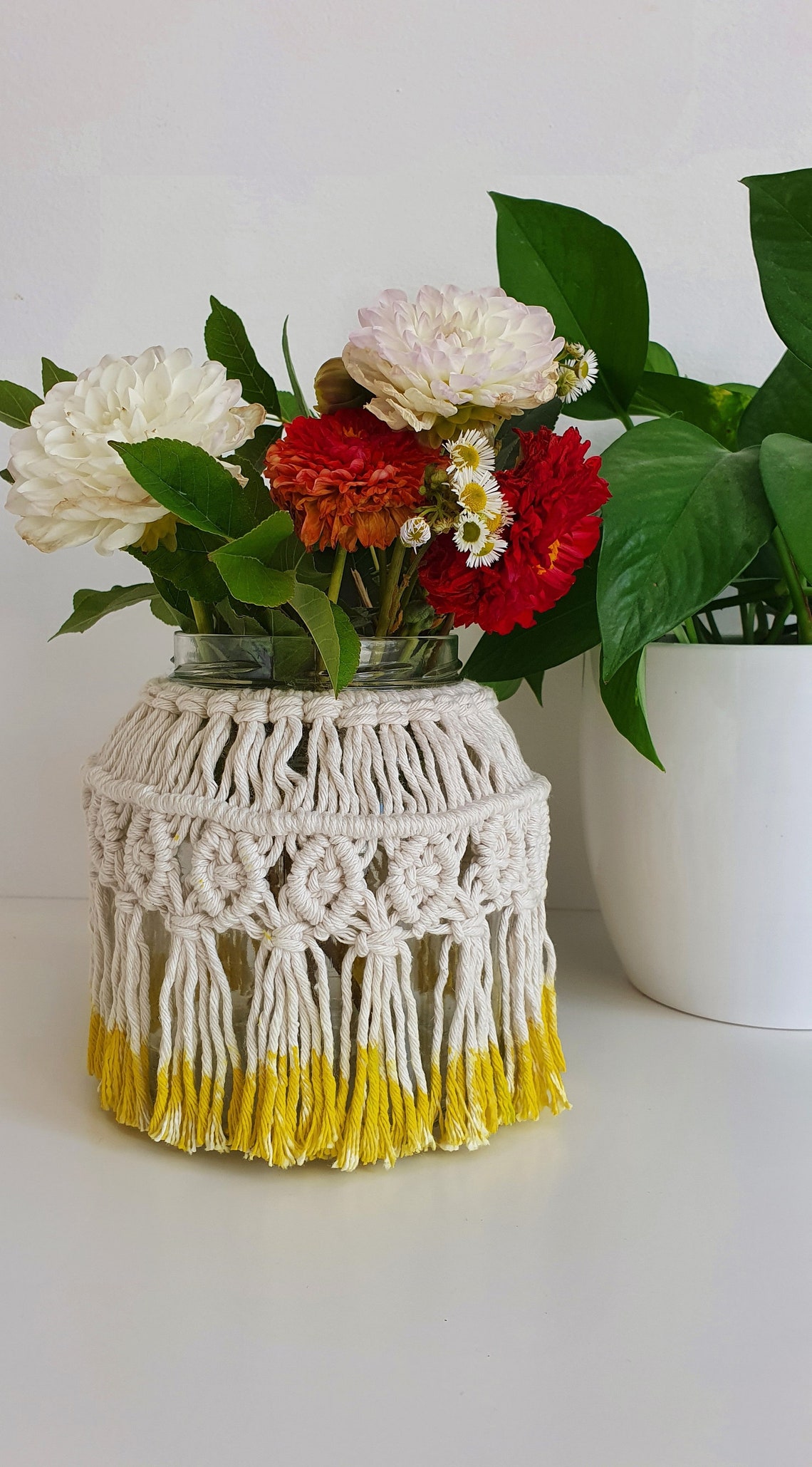 Macrame Jar Cover, Vase Wrap, Table Decor, Modern Macrame, Jar Wrap ...