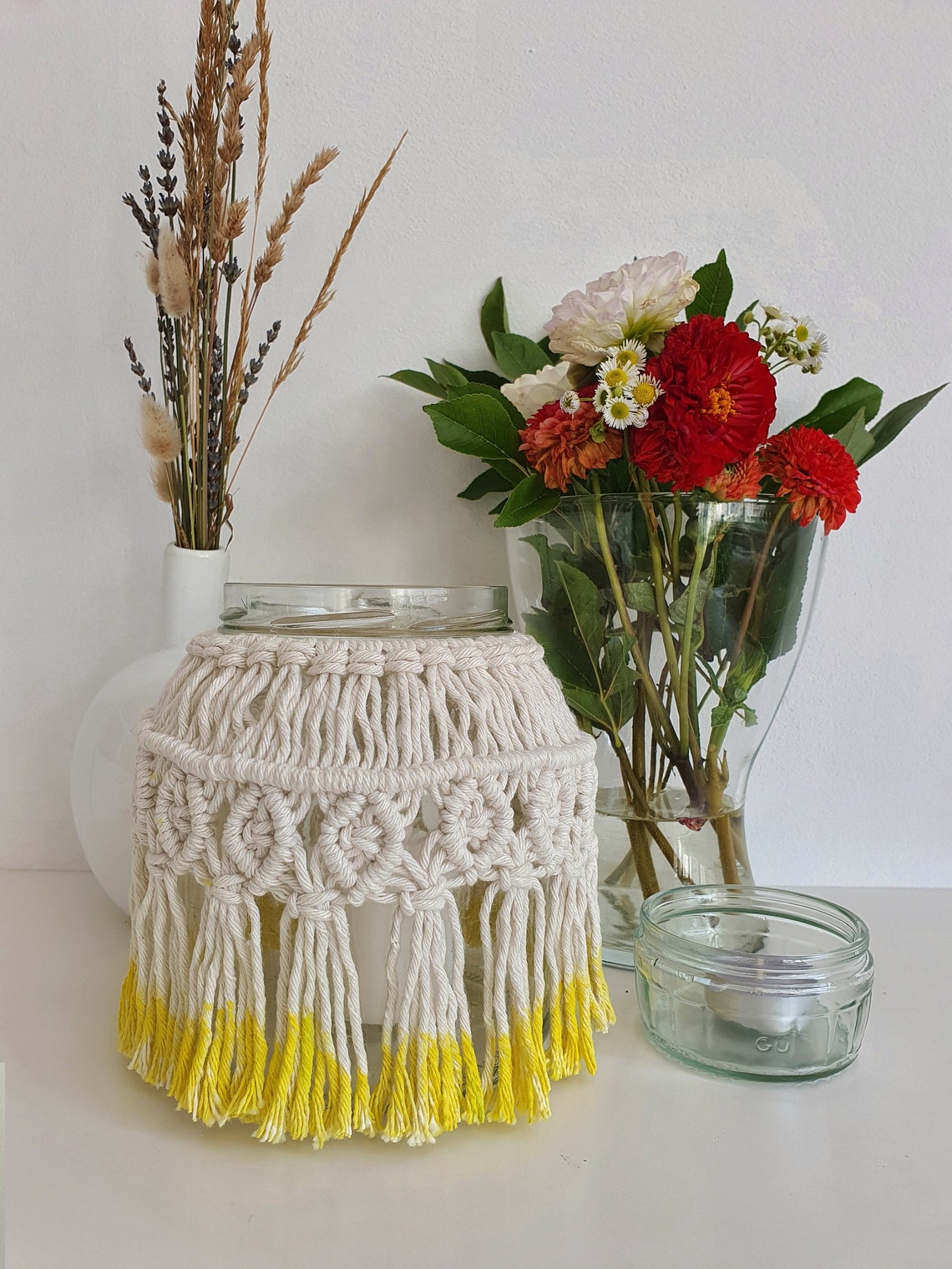 Macrame Jar Cover, Vase Wrap, Table Decor, Modern Macrame, Jar Wrap ...