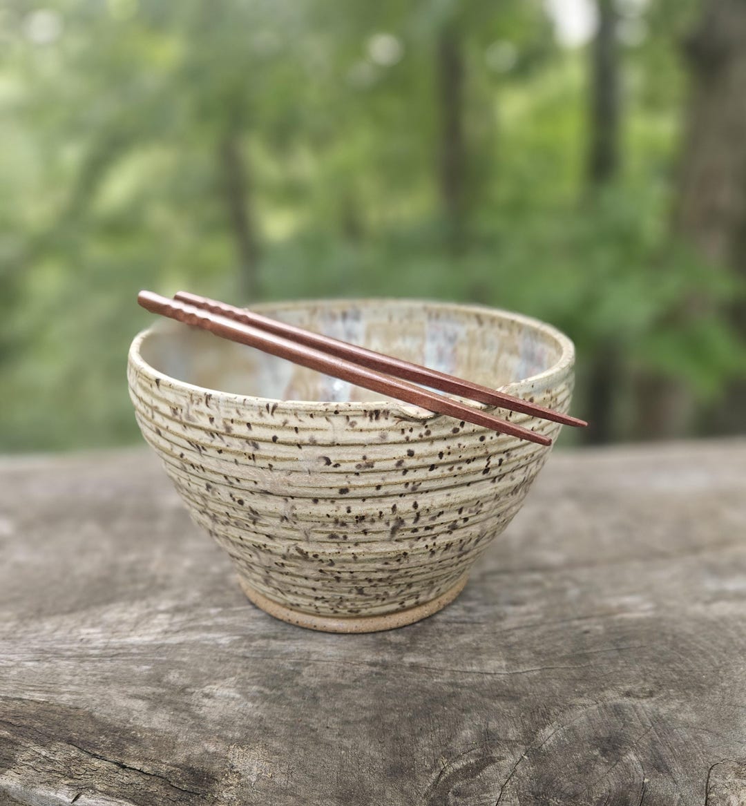 Handmade Noodle Bowl W Chopsticks, Drippy Glaze, Rice Stir Fry Bowl ...