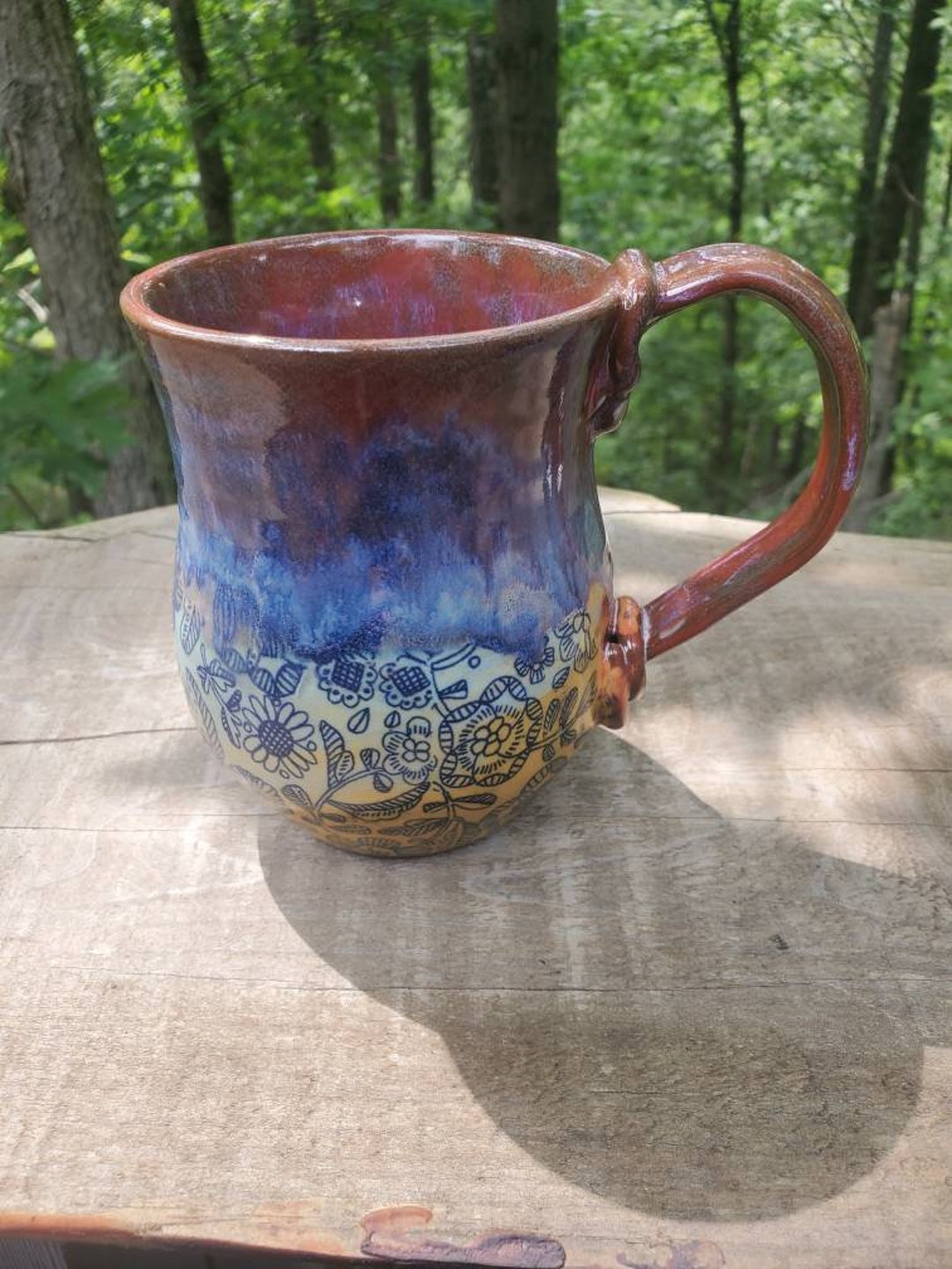 Handmade Patterned Mug, Drippy Glaze, Drinkware, Unique Gift, Holds ...