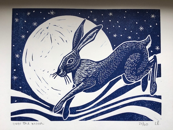 Hare and Moon Original Print Limited Edition Art | Etsy