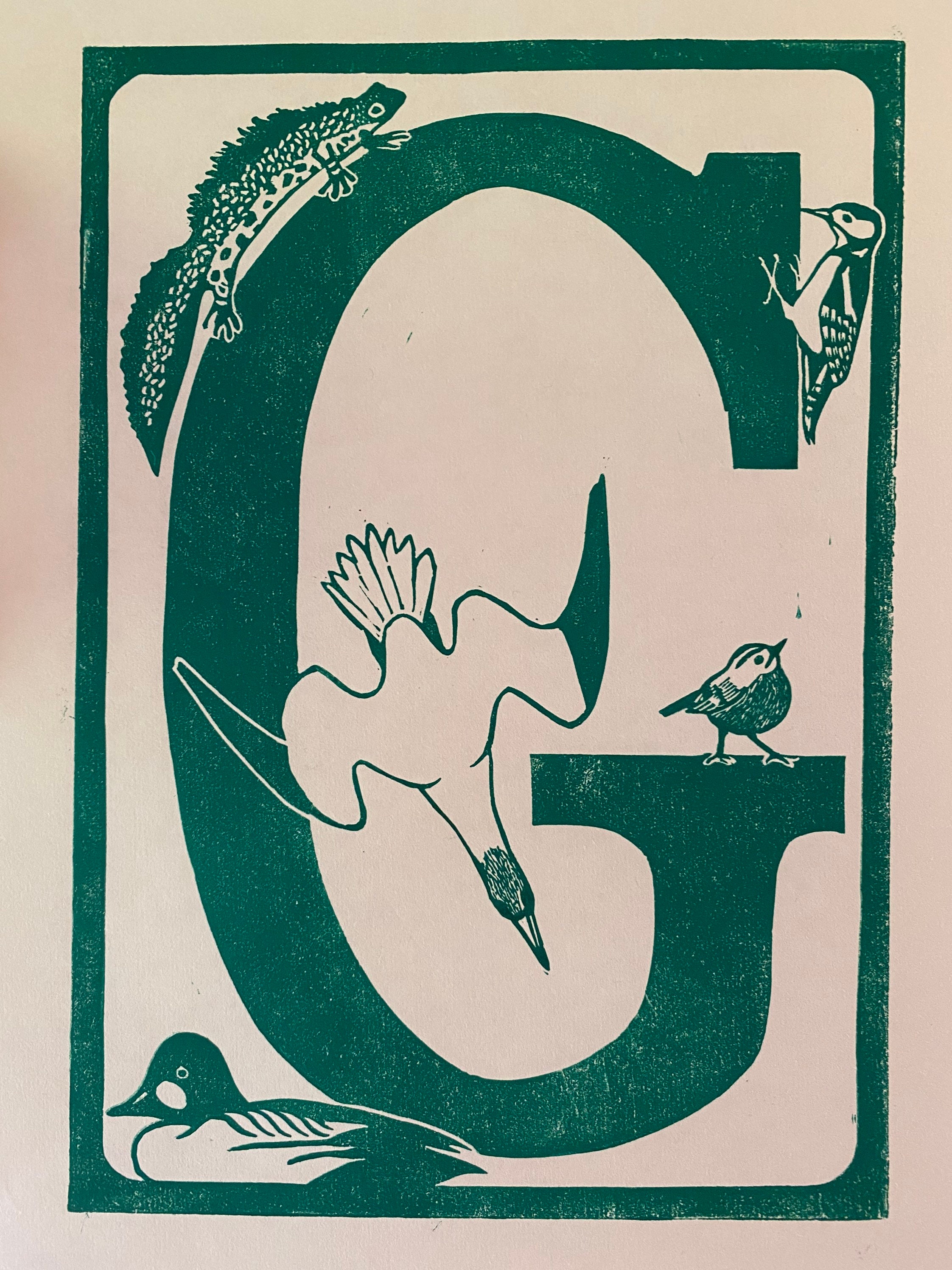 Original Linocut Artwork Wall Art Letter G - Etsy