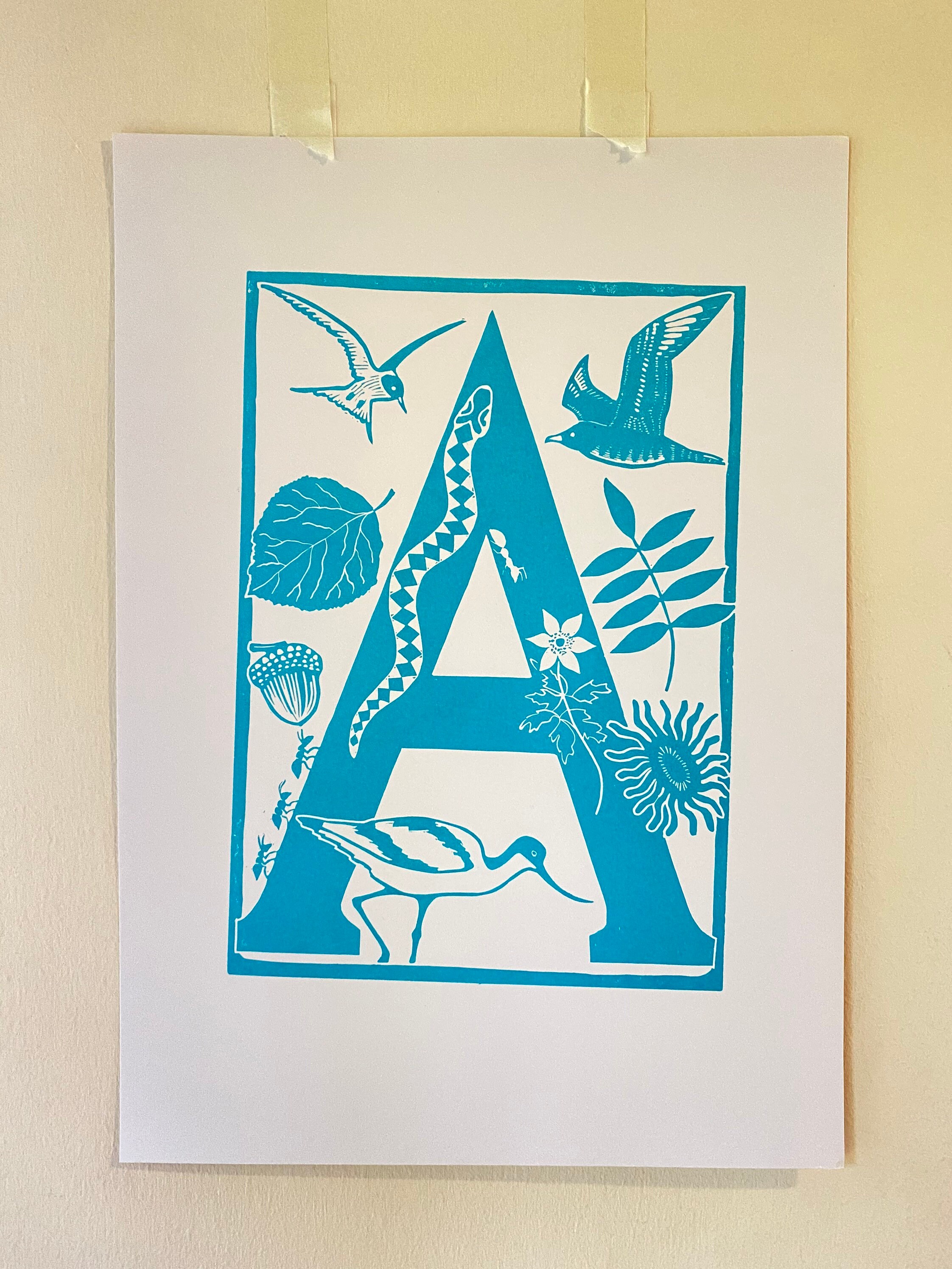 Original Linocut Artwork Wall Art Letter A - Etsy
