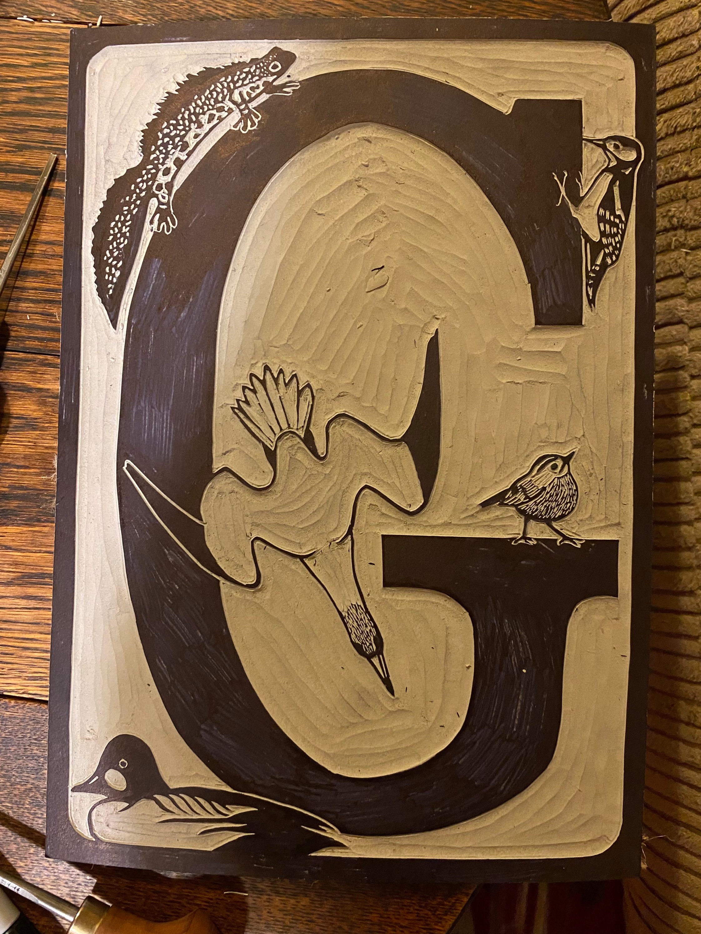 Original Linocut Artwork Wall Art Letter G - Etsy